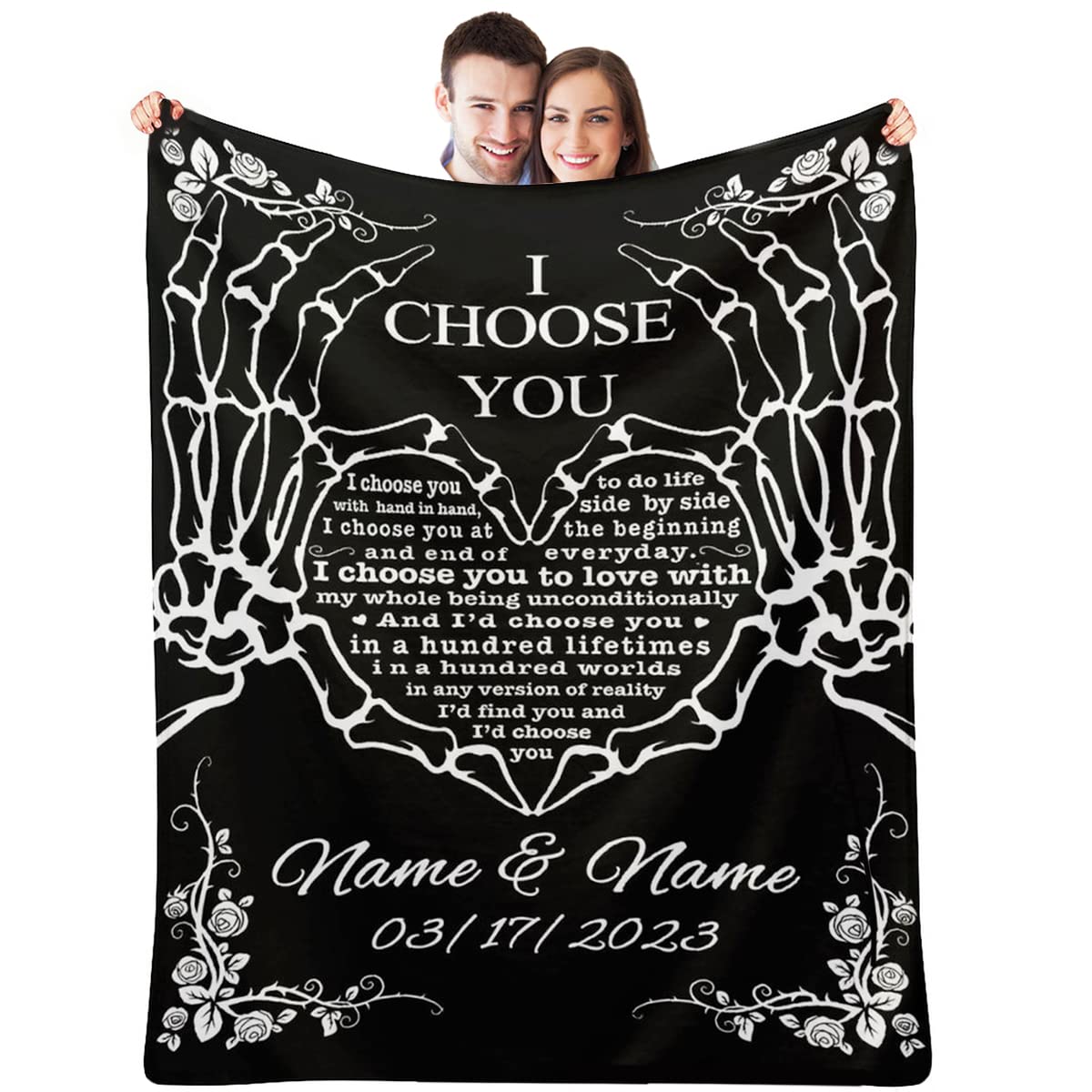 Amazon.com: Custom Skeleton Hand Blanket, Personalized Skull Flannel ...