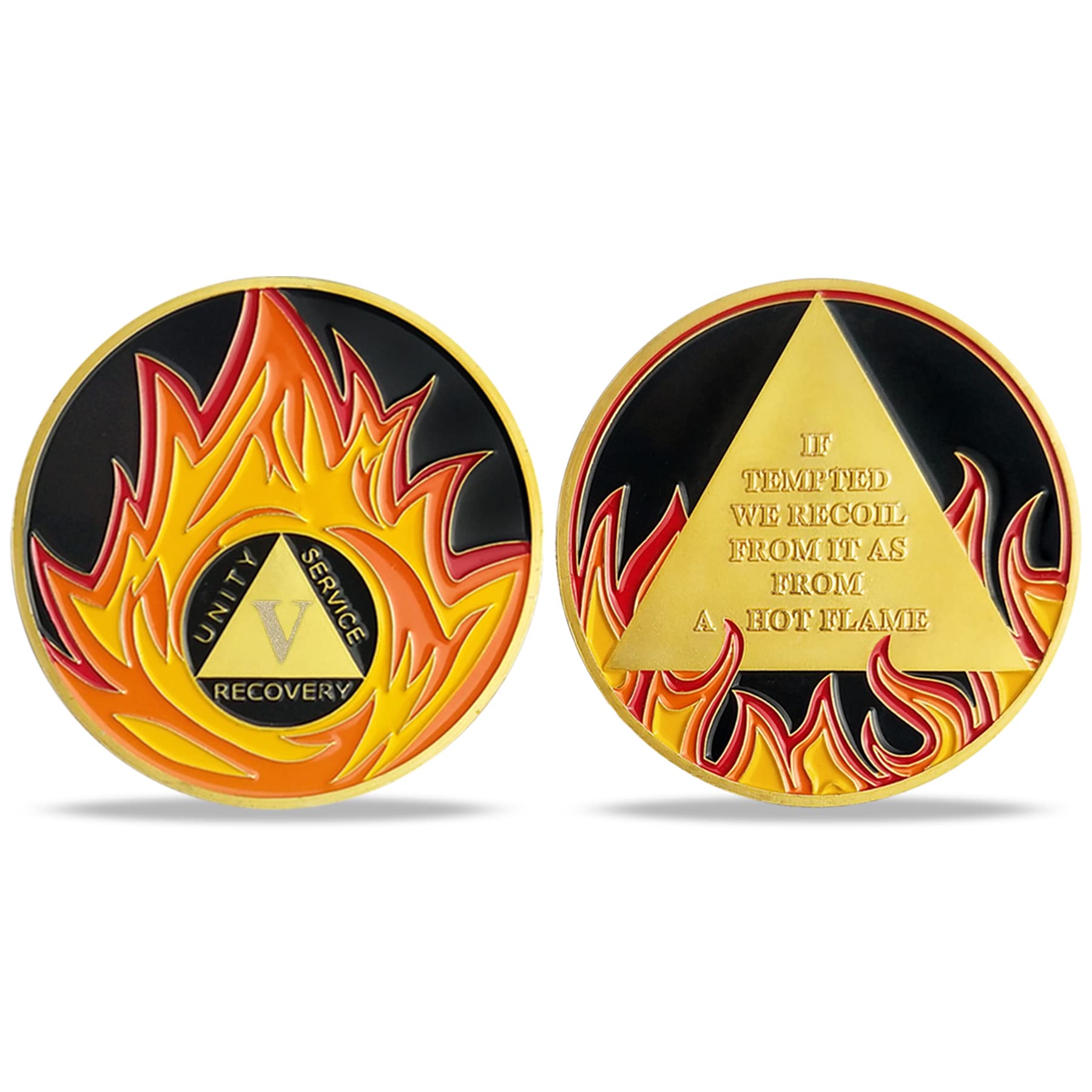 Amazon.com : 5 Year AA Sobriety Coin Gold Plated Flames Recovery ...