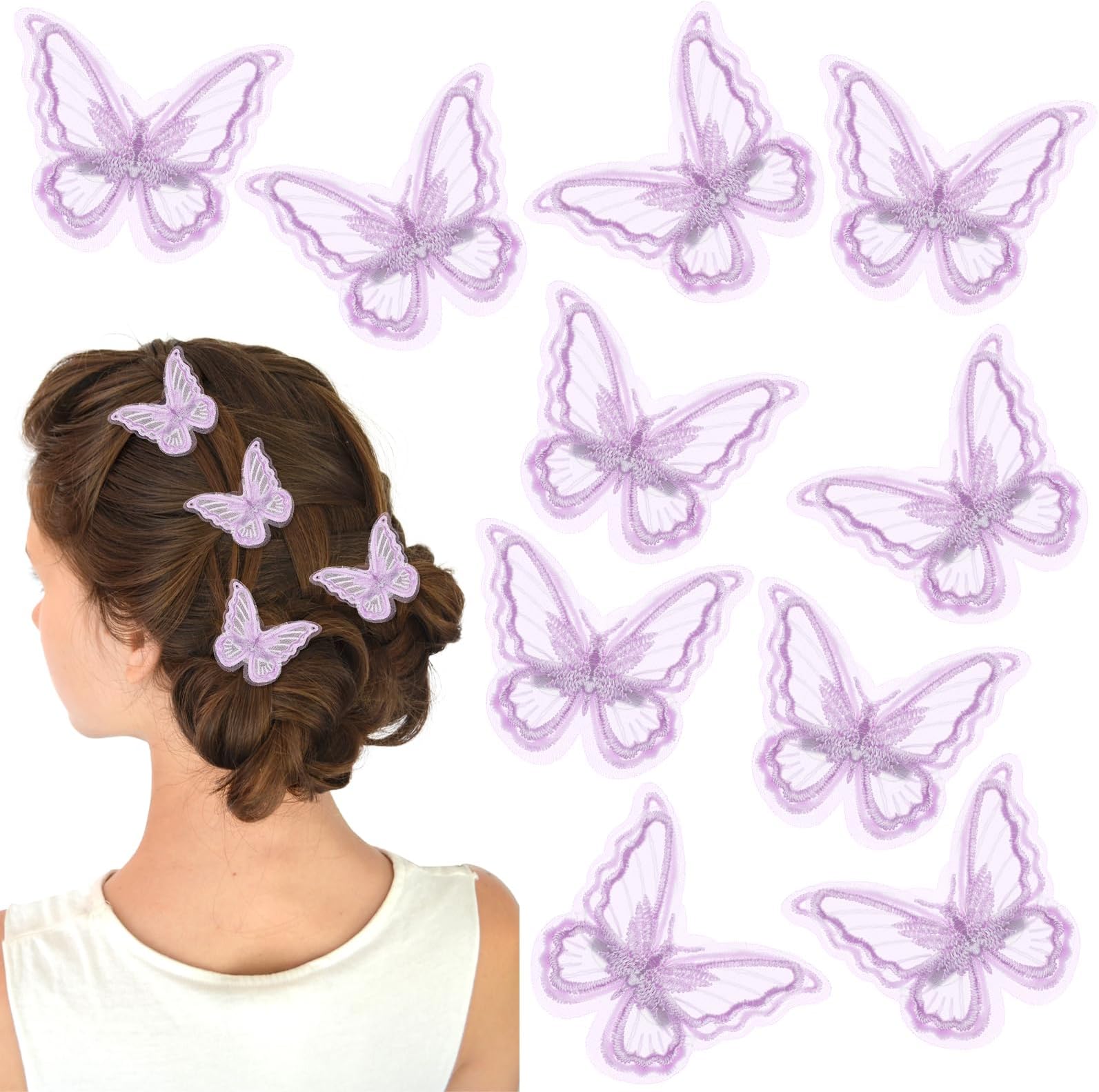 Amazon.com : Dimeho 10 Pcs Butterfly Hair Clips Purple Embroidery Pins ...