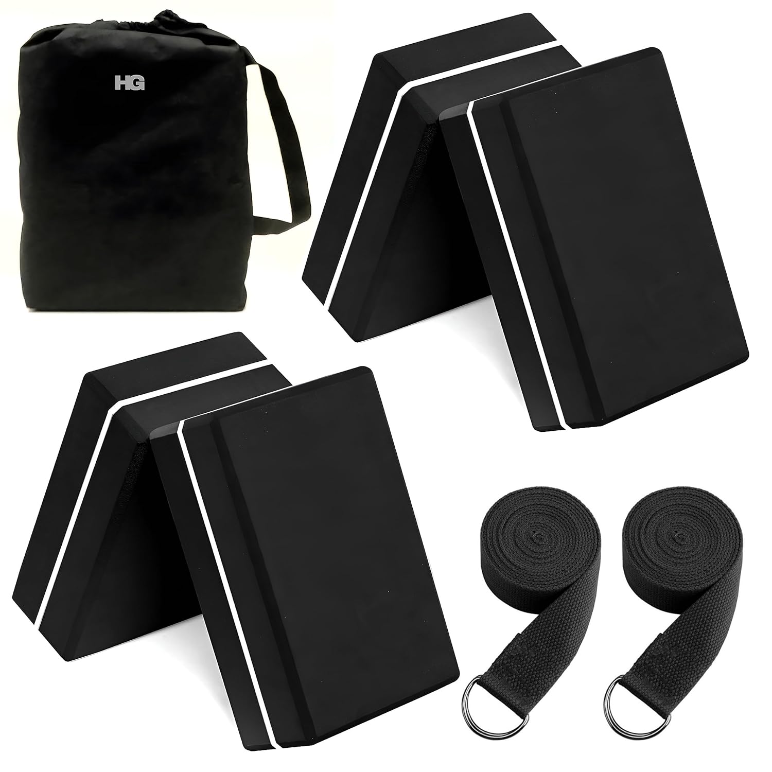 HOMEGALLEY Yoga Blocks Pack of 4 with Belt for Exercise High Density ...