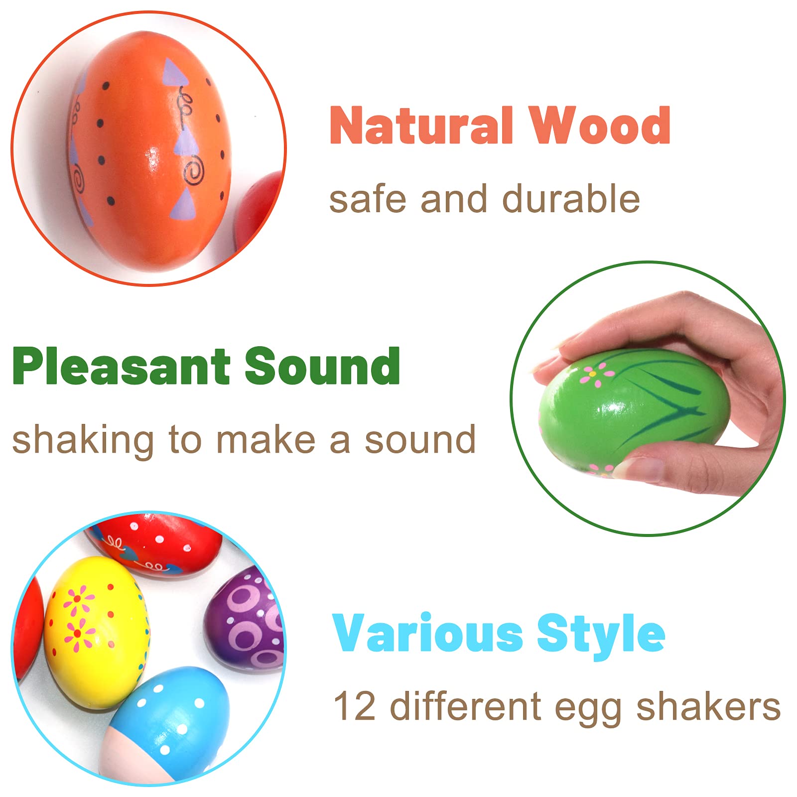 Snapklik.com : 12Pcs Wooden Egg Shakers Set Hand Musical Maracas ...