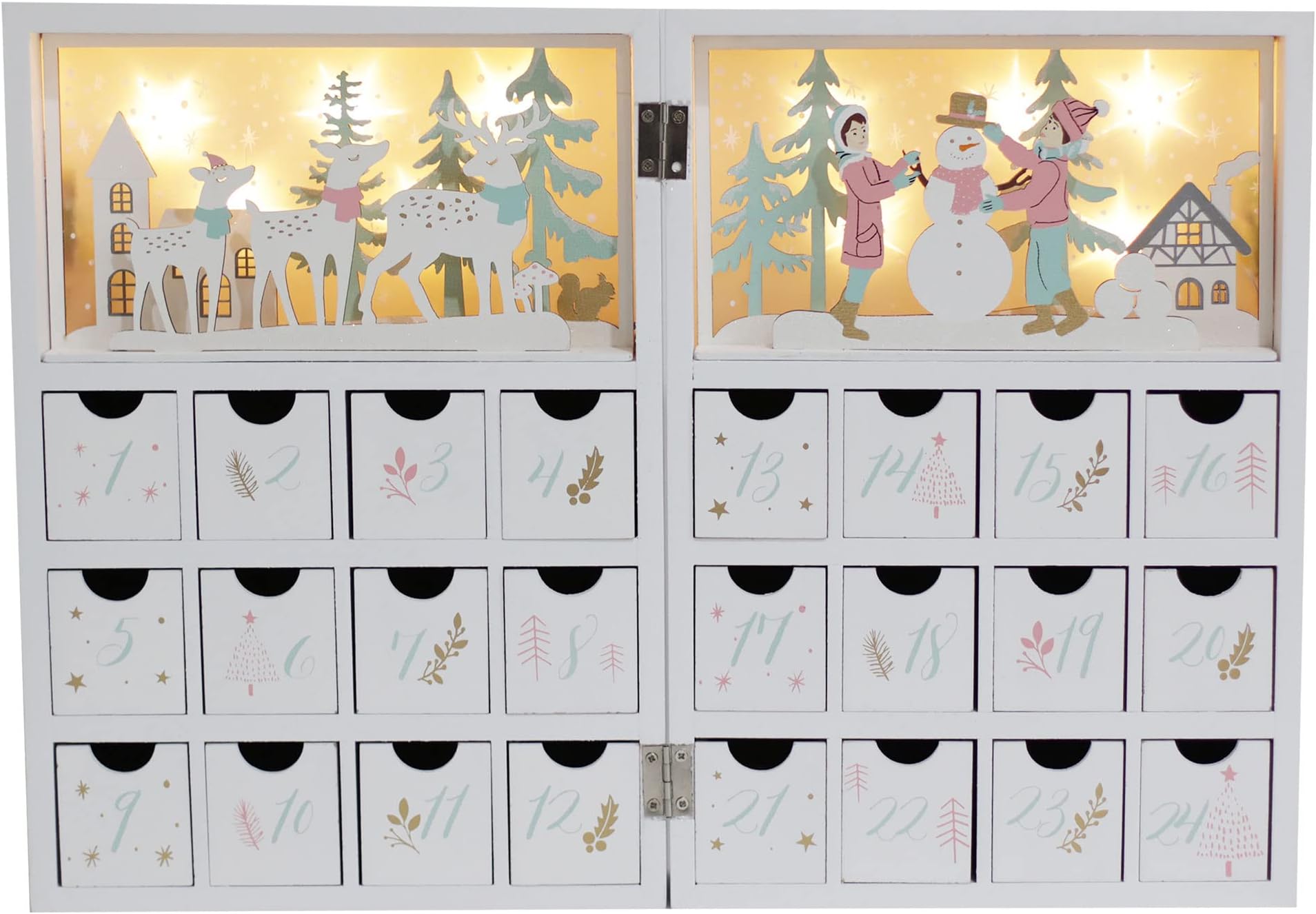 PE Christmas Wooden Advent Calendar Book with Drawers - Winter Scene ...