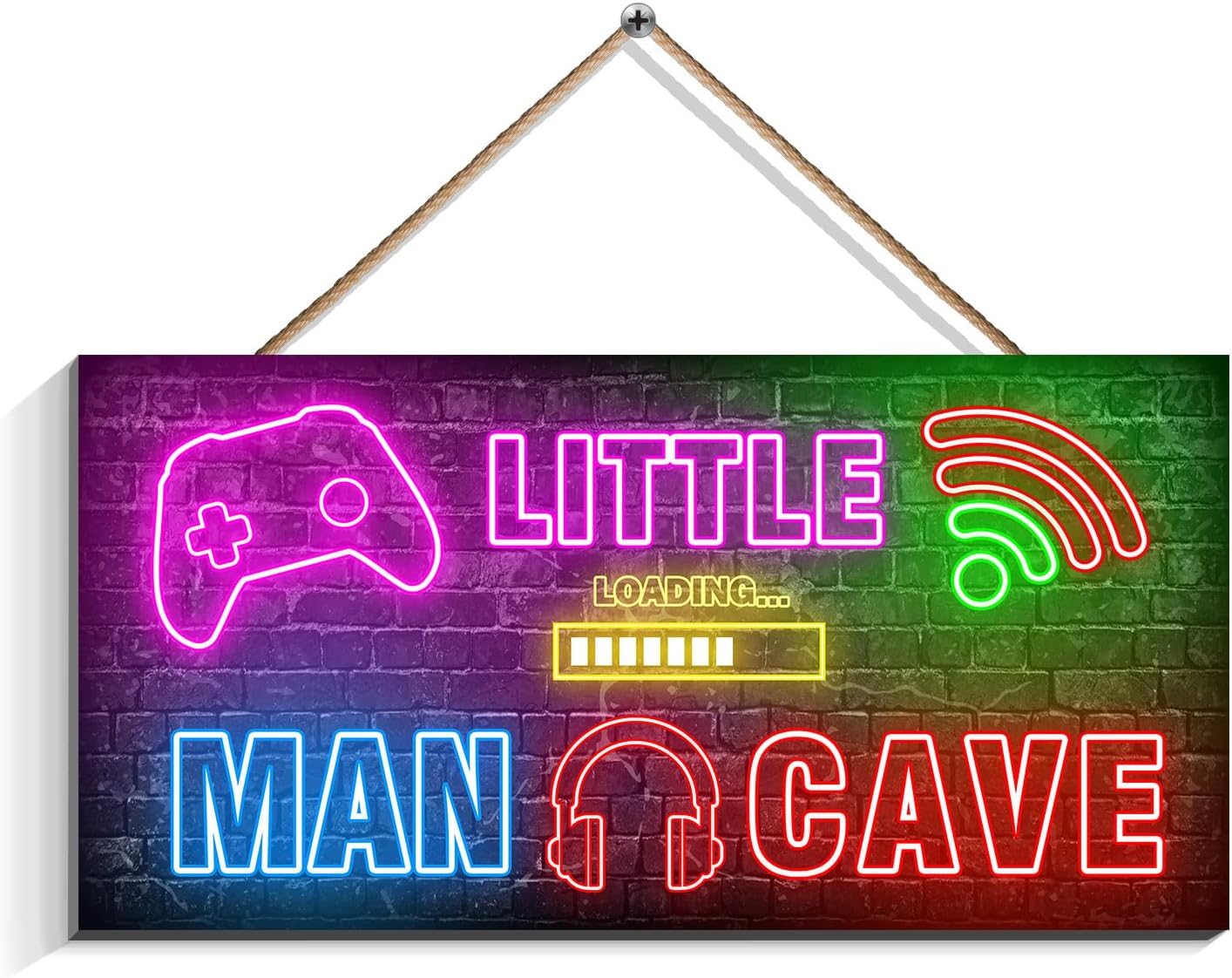 Amazon.com: Little Man Cave, Neon Gaming Wooden Door Sign for Gamer ...