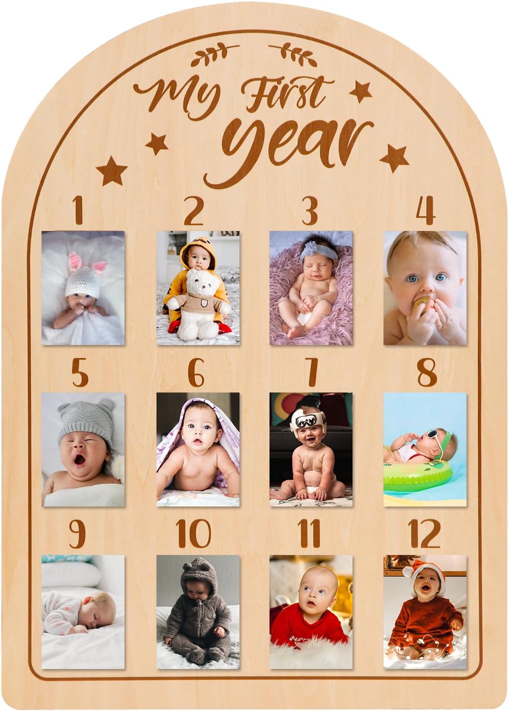 Baby Picture Frame, My First Year Photo Display Wood Board Personalized ...