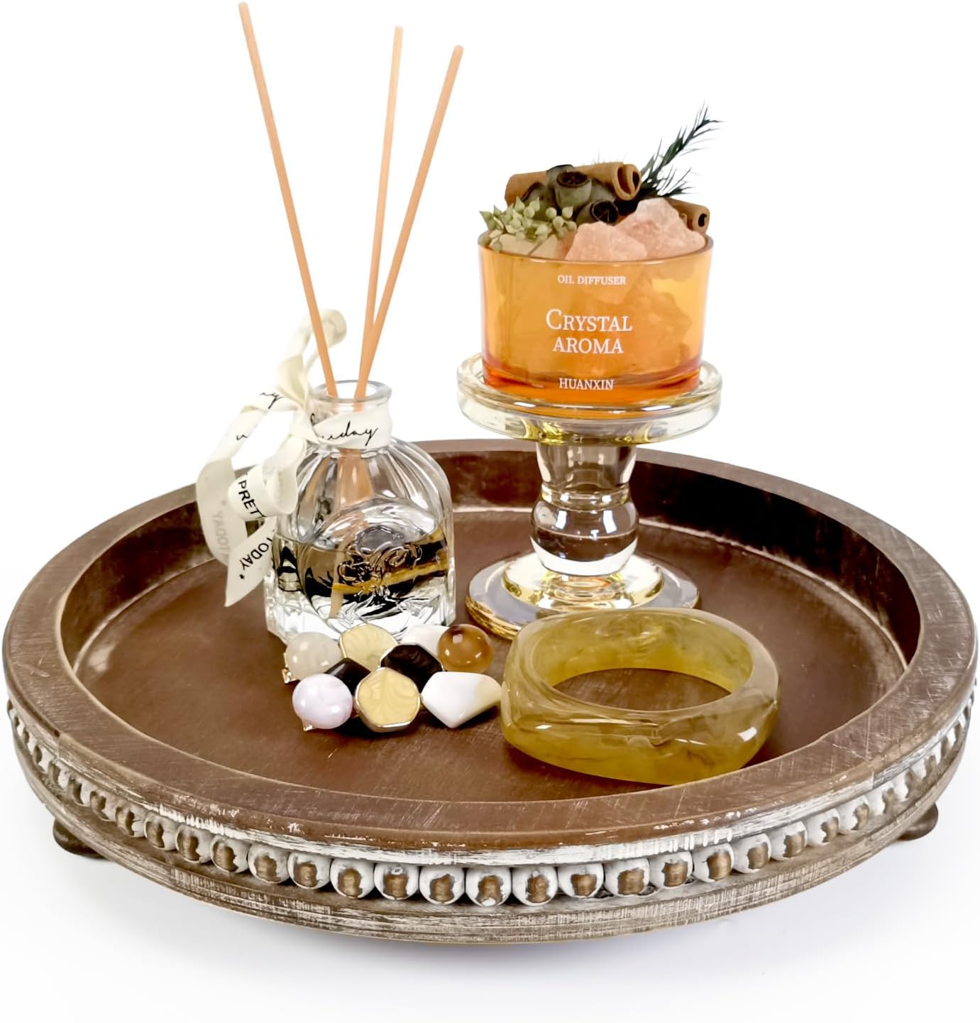 Amazon.com: OurMiao 12 Inches Rustic Wooden Decorative Tray, Small ...