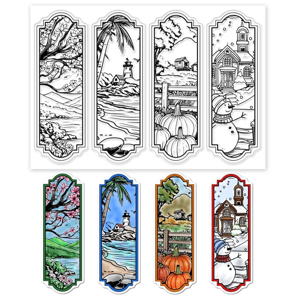 Amazon.com: GLOBLELAND Four Seasons Bookmark Clear Stamps Spring Summer ...