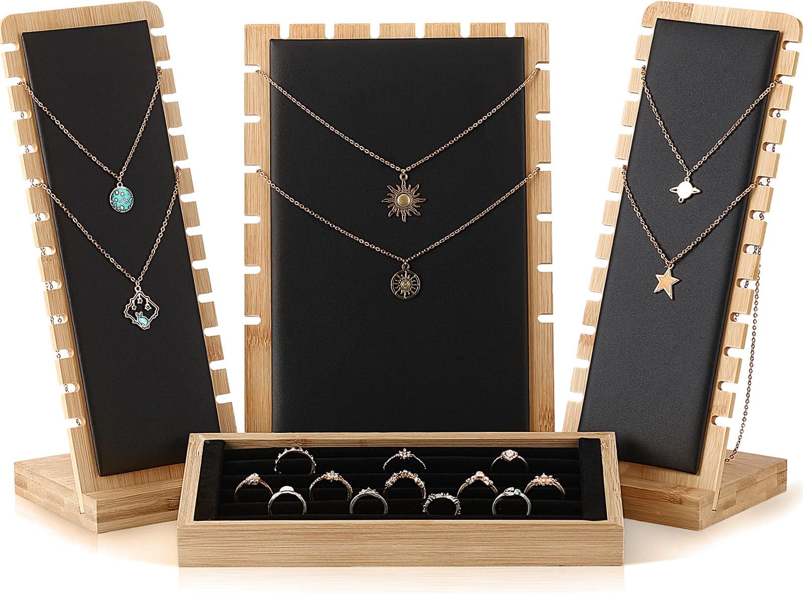 Amazon.com: SWTOOL Bamboo Jewelry Display Stand with White Leather Soft ...