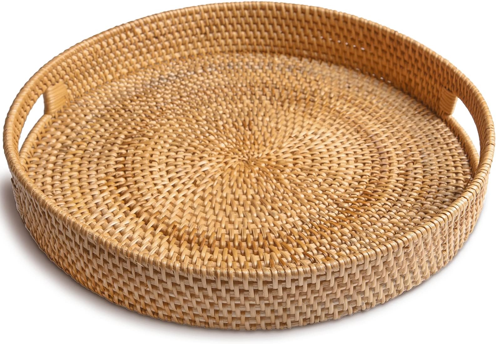 Amazon.com: MyGift 15 Inch Round Brown Woven Rattan Decorative Serving ...