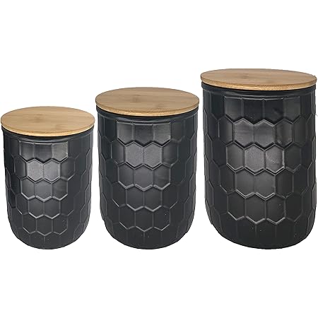 Amazon.com: Pebble & Stem Black Metal Canisters Sets for Kitchen ...