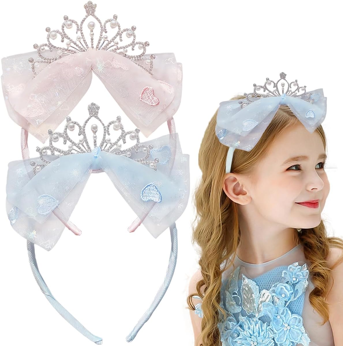 Amazon.com : Huachi Girls Princess Tiara Crown Headbands Cute Tulle Bow ...