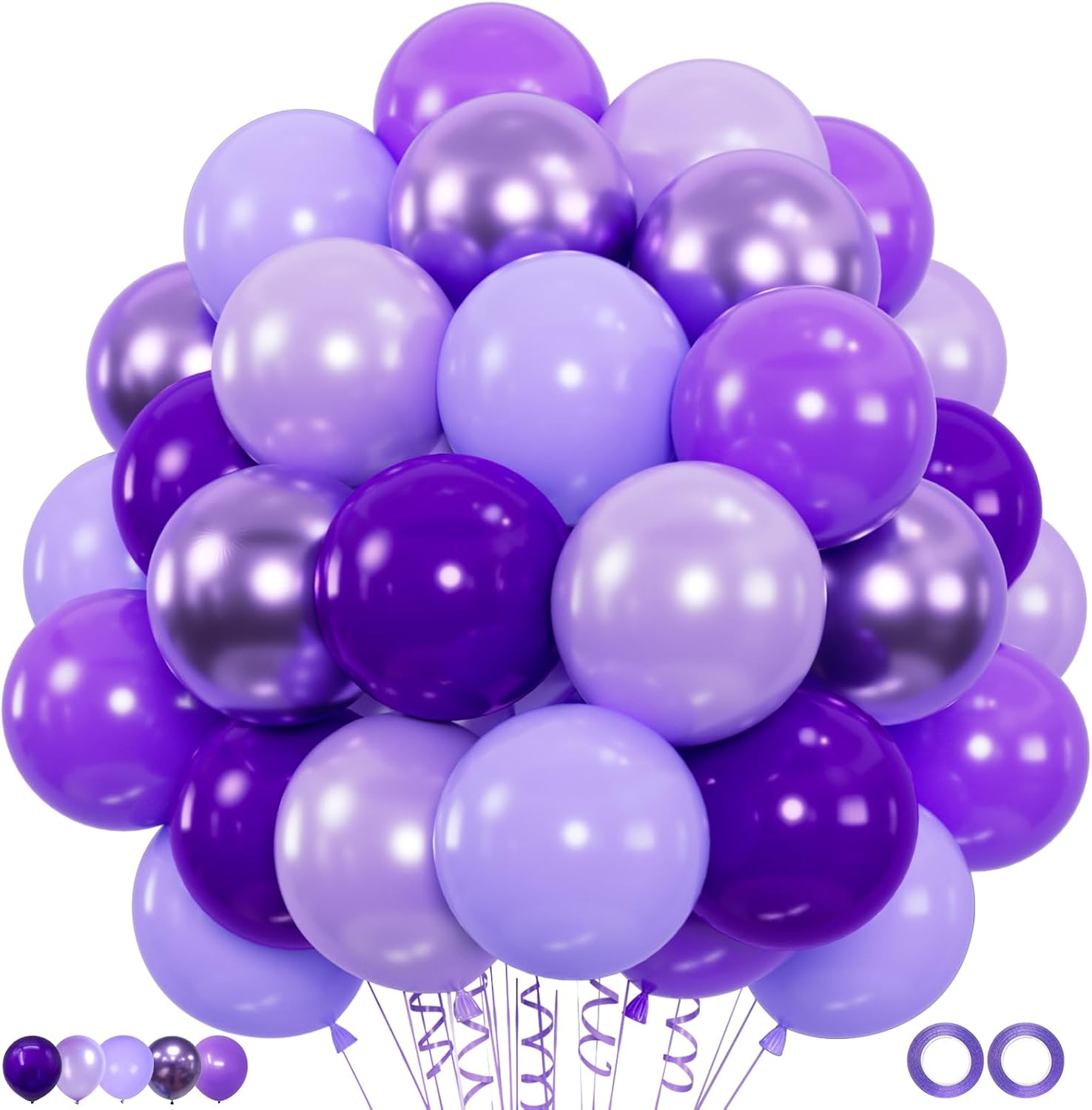 Amazon.com: 100pcs Purple Balloon Set | 12-Inch Metallic Chrome, Pearl ...