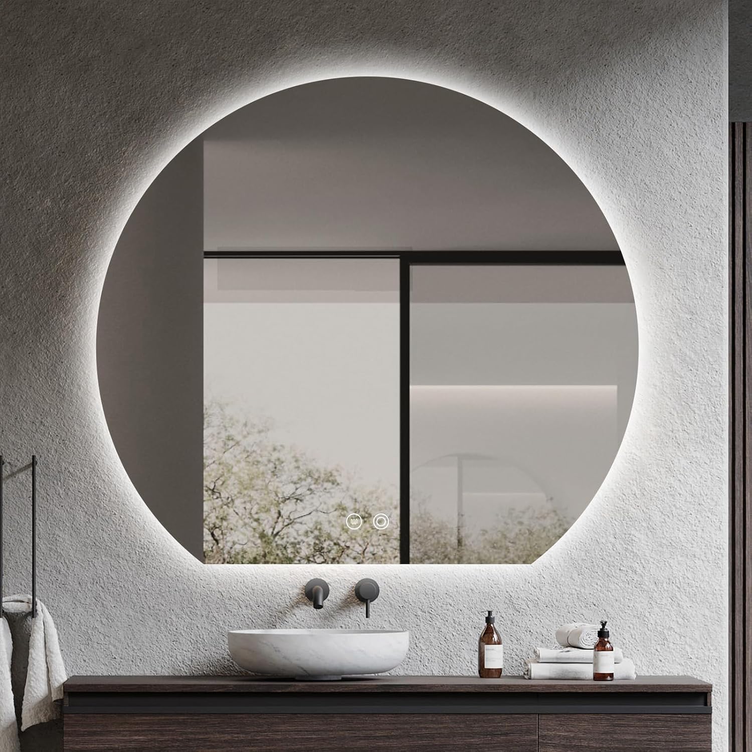Amazon.com: Niccy Half Moon Round LED Bathroom Mirror for Wall, 40 ...