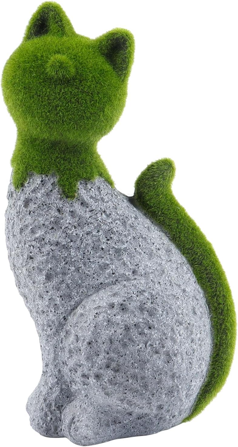 Amazon.com : Cat Garden Statue with Flocked Animal Figurines Faux Green ...
