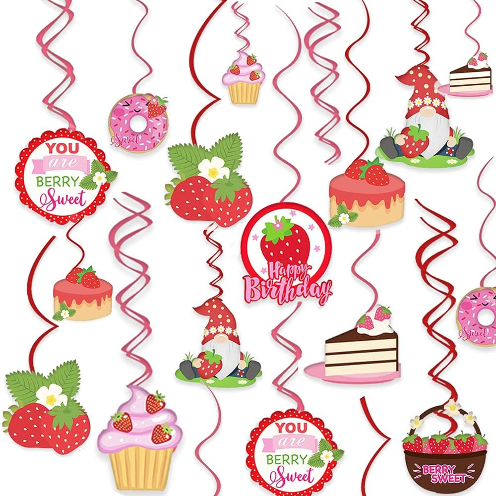 Amazon.com: 30PCS Strawberry Birthday Hanging Swirl Decorations ...