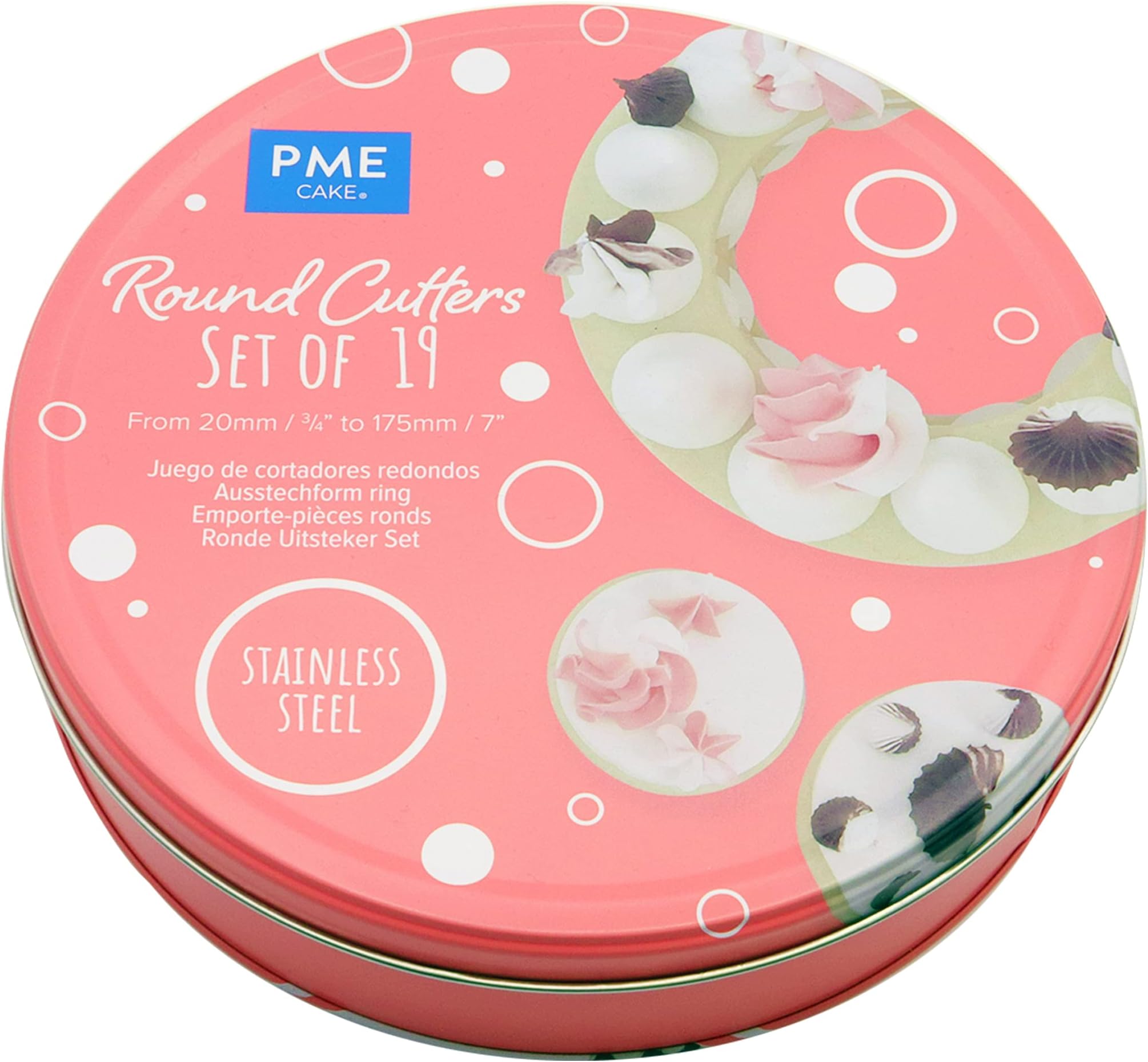 PME Round Stainless Steel Cutters-Set of 19, Silver,19.05 x 19.05 x 4. ...