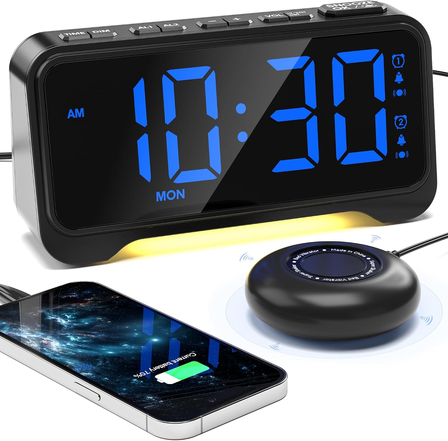 Mesqool Alarm Clock for Heavy Sleepers with Bed Shaker - Loud Vibrating ...