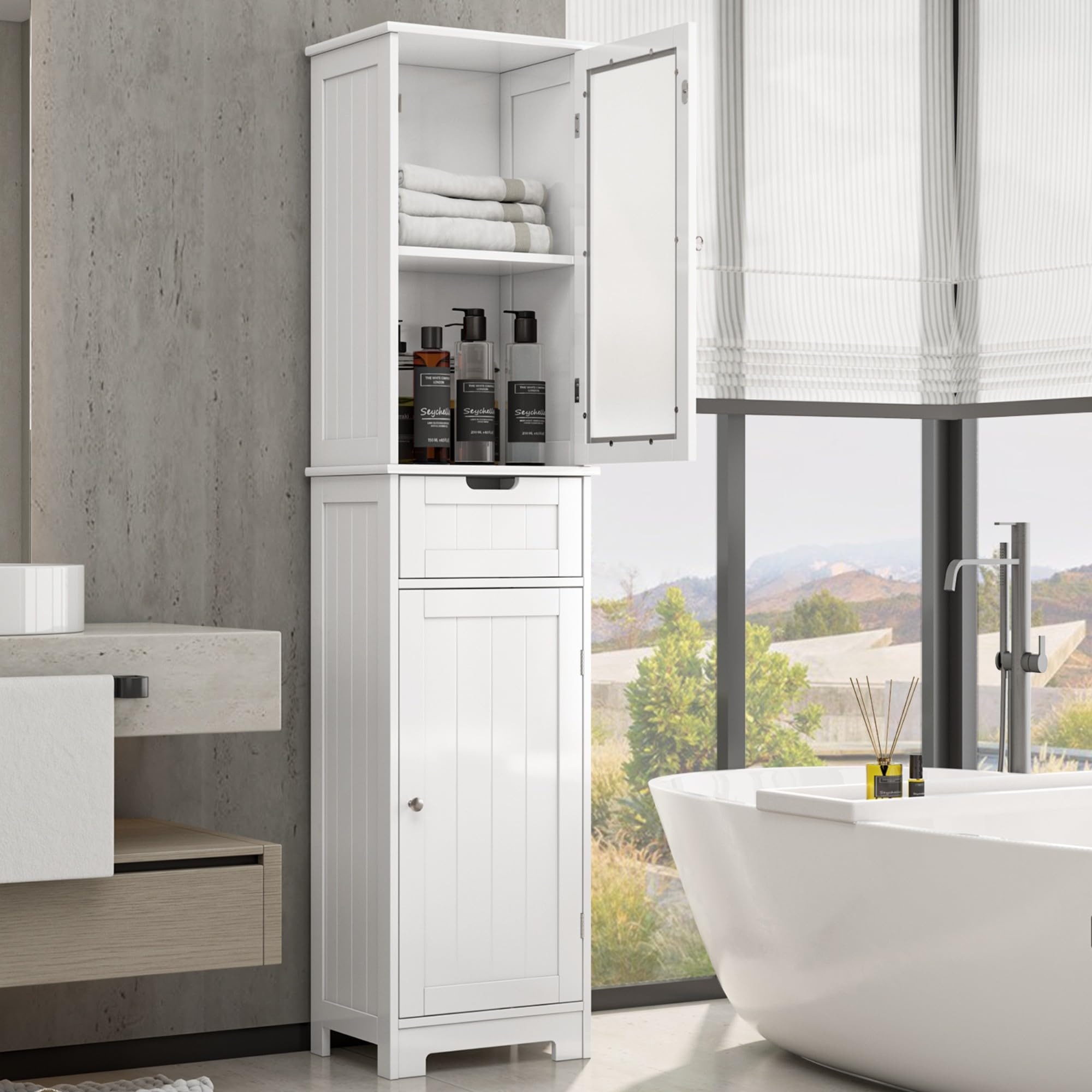 HOCSOK Mueble Columna de Baño, Mueble Auxiliar de Almacenaje con 4 ...