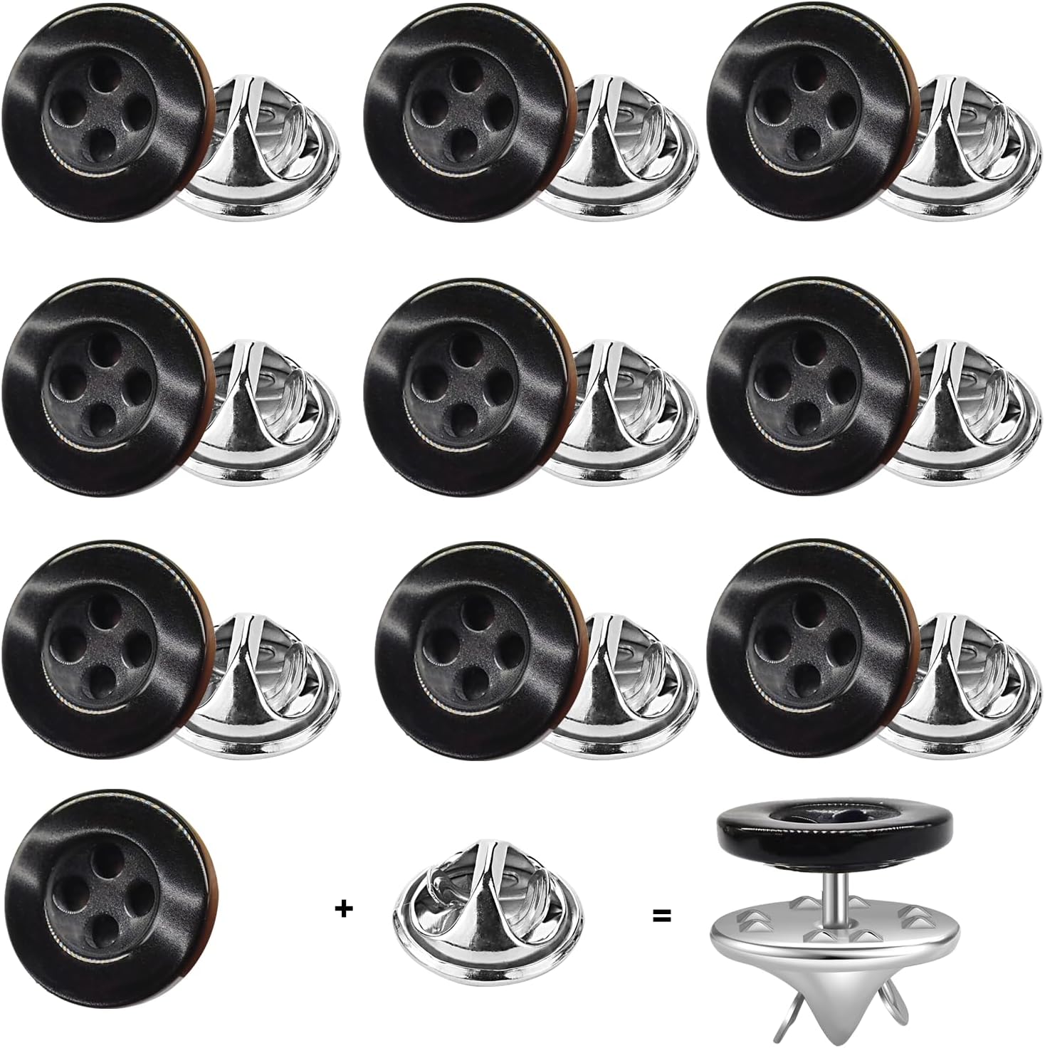 Amazon.com: ZLMCUJE 10 Set 11.5mm/0.45" No Sewing Black Shirt Buttons 4 ...