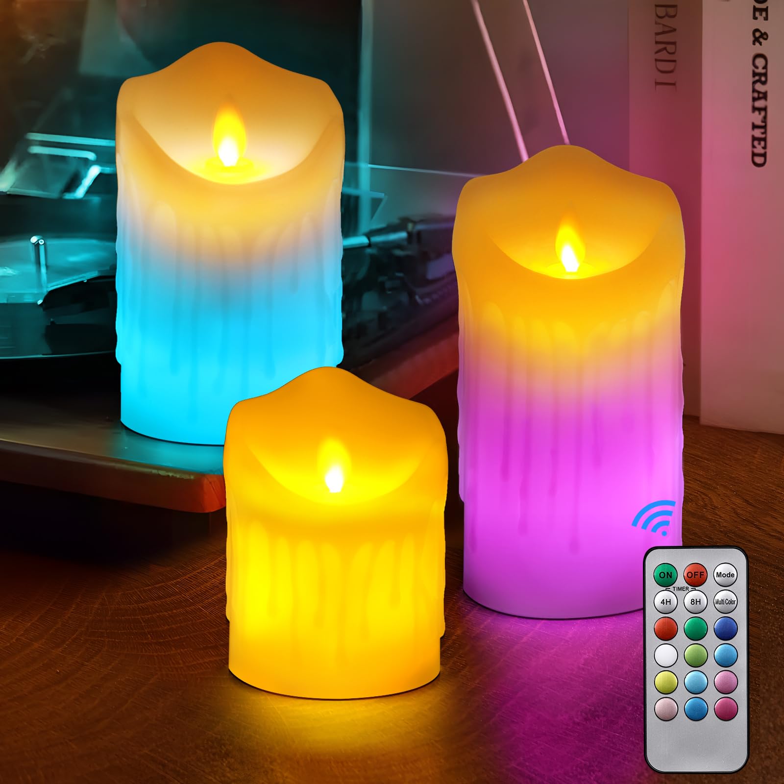 PKBD Multicolor Flameless Candles,Warm White Real Wax Flickering ...