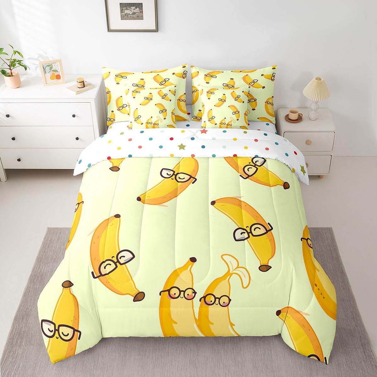 Amazon.com: Erosebridal 7 Piece Funny Banana Comforter Set Full Cartoon ...