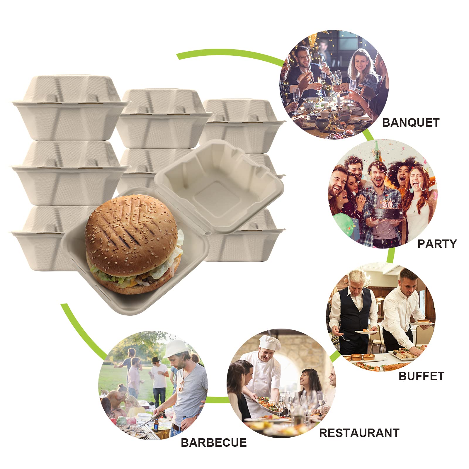 CVIUYO Rigid Compostable Clamshell Sugarcane Bagasse Takeaway Burger ...