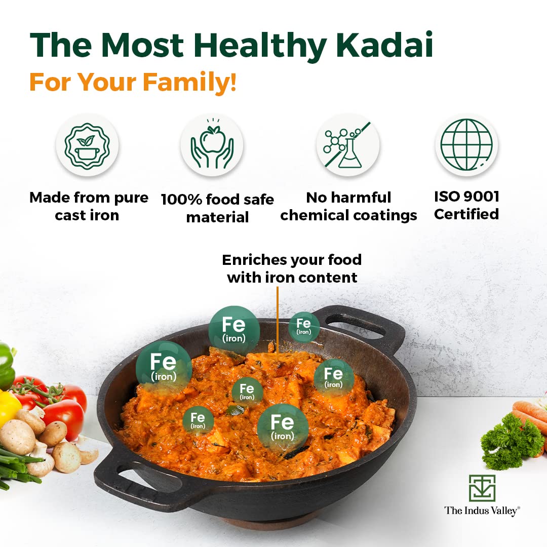 Buy The Indus Valley Pre-Seasoned Super Smooth Cast Iron Kadai/Kadhai ...