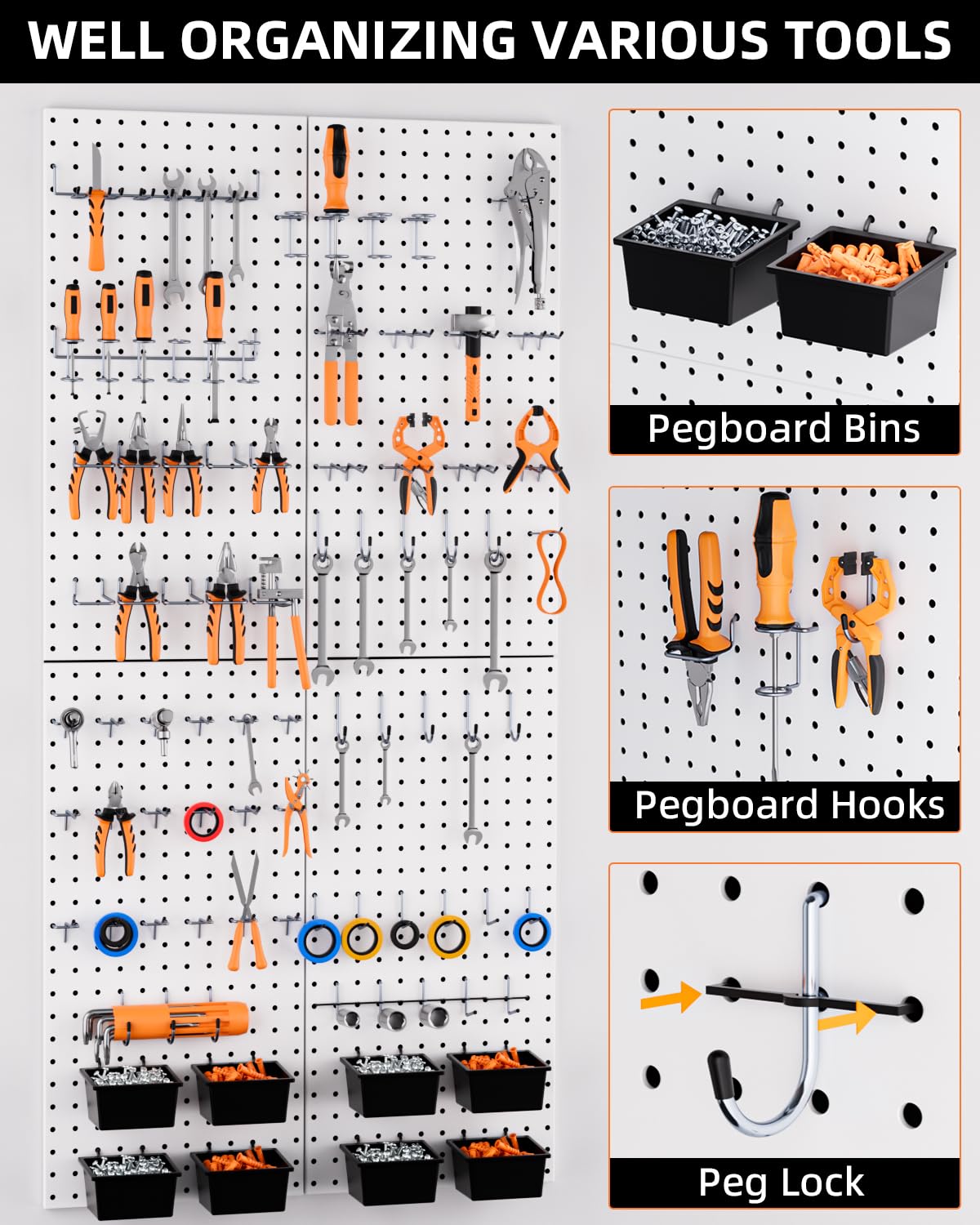 Snapklik.com : INCLY 158PCS Metal Pegboard Wall Organizer, 48x24 Inch ...