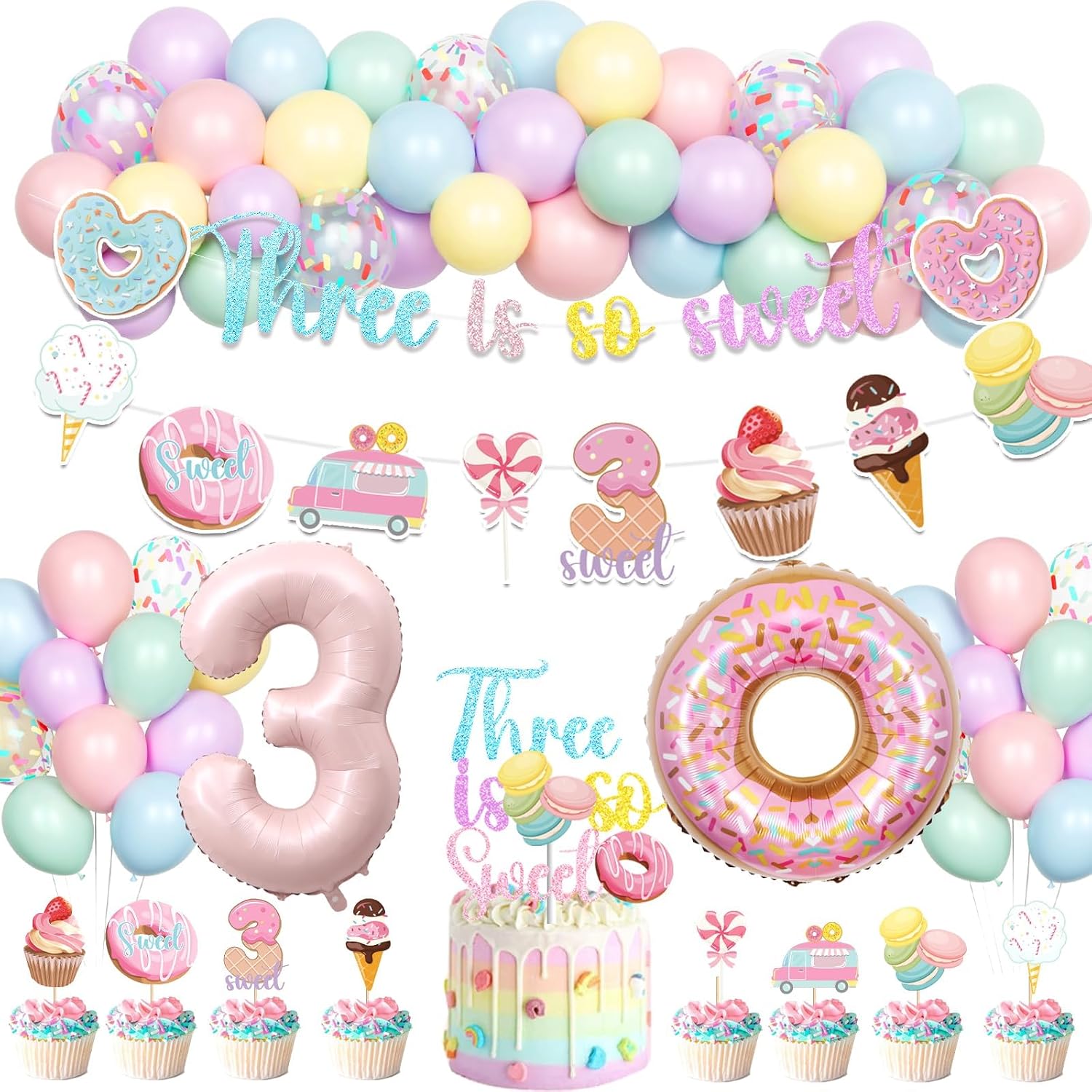 Amazon.com: Hombae Three Is So Sweet Birthday Party Decorations, 3rd ...
