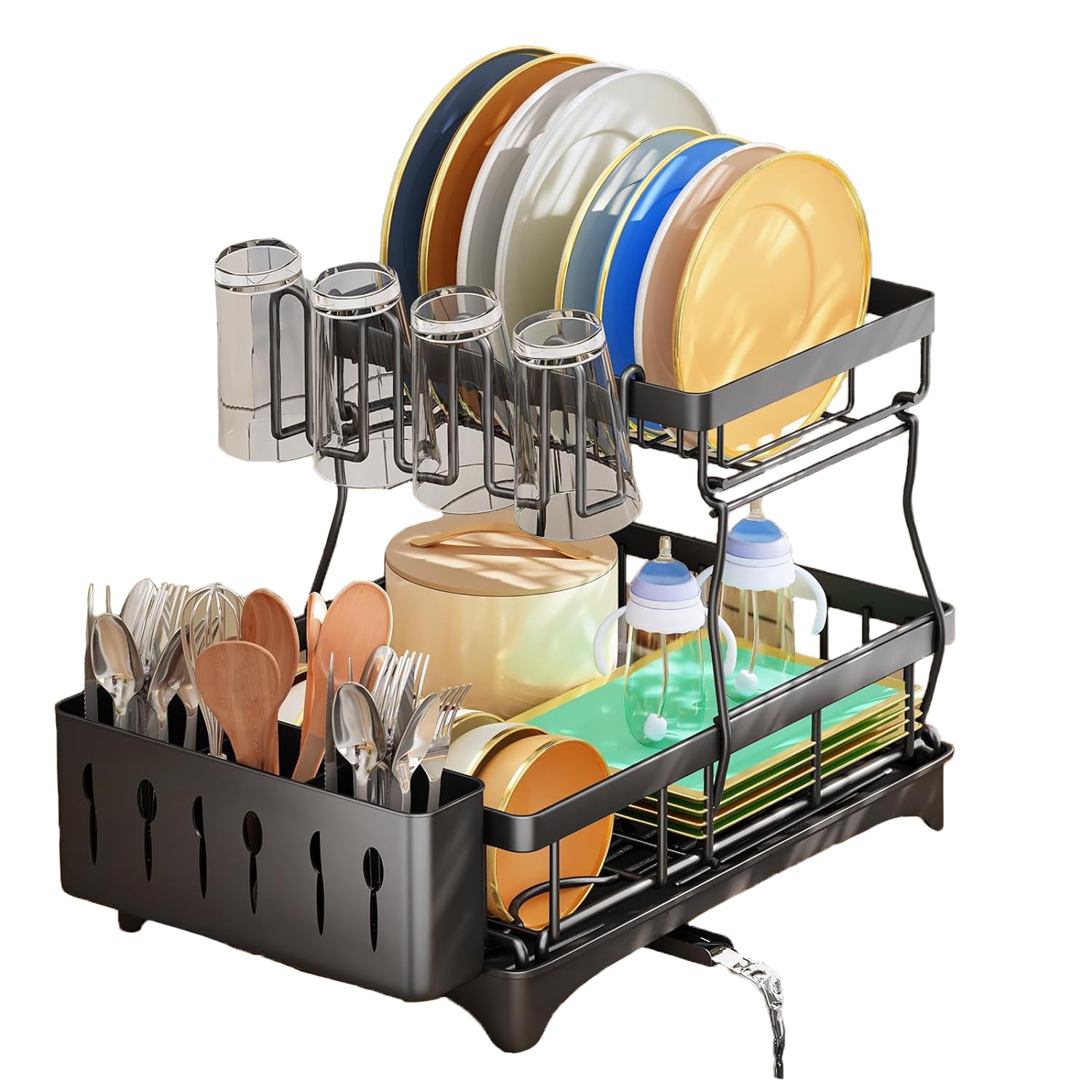 Yalixuan 2 Tier Dish Drainer Rack with Drip Tray, Detachable Dish ...
