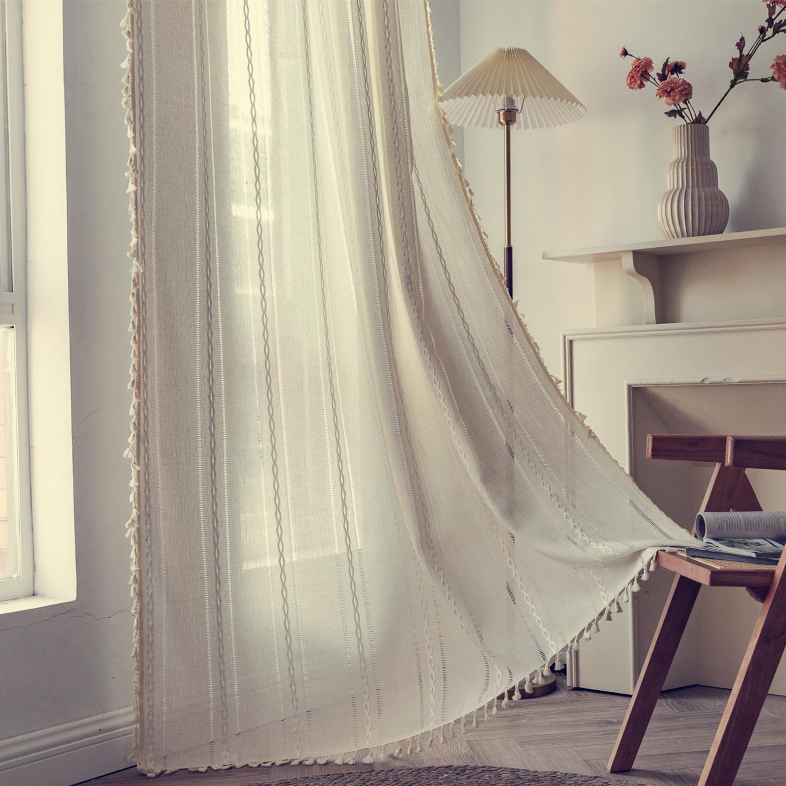 Amazon.com: Deeprove Ivory Boho Curtains for Bedroom 84 Inches Long ...