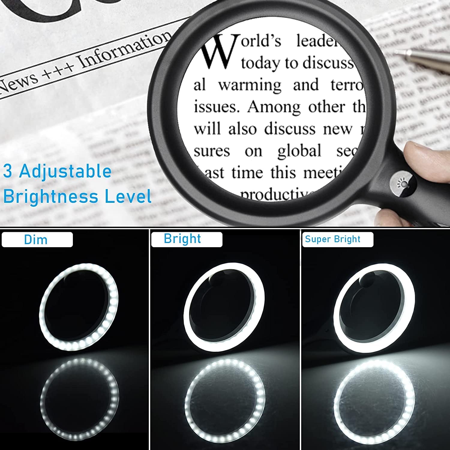 Magnifying Glass with Light, 30X 60X Large Magnifying Glass Stepless ...