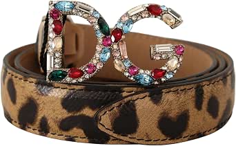 Amazon.com: Dolce & Gabbana Brown Leopard Leather DG Crystals Buckle ...
