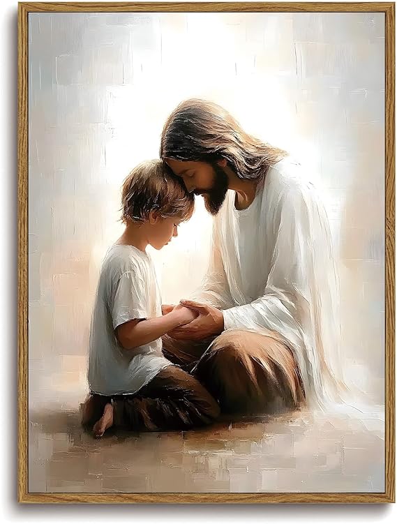 Amazon.com: KISSFOX Jesus Canvas Wall Art Jesus and Little Boy Wall Art ...