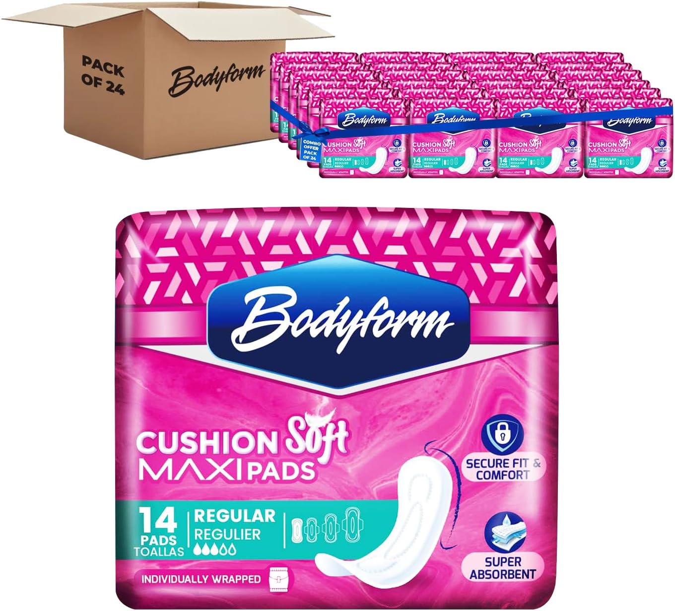 Amazon.com: Bodyform Maxi - Value Sanitary Napkins, Cushion Soft Always ...