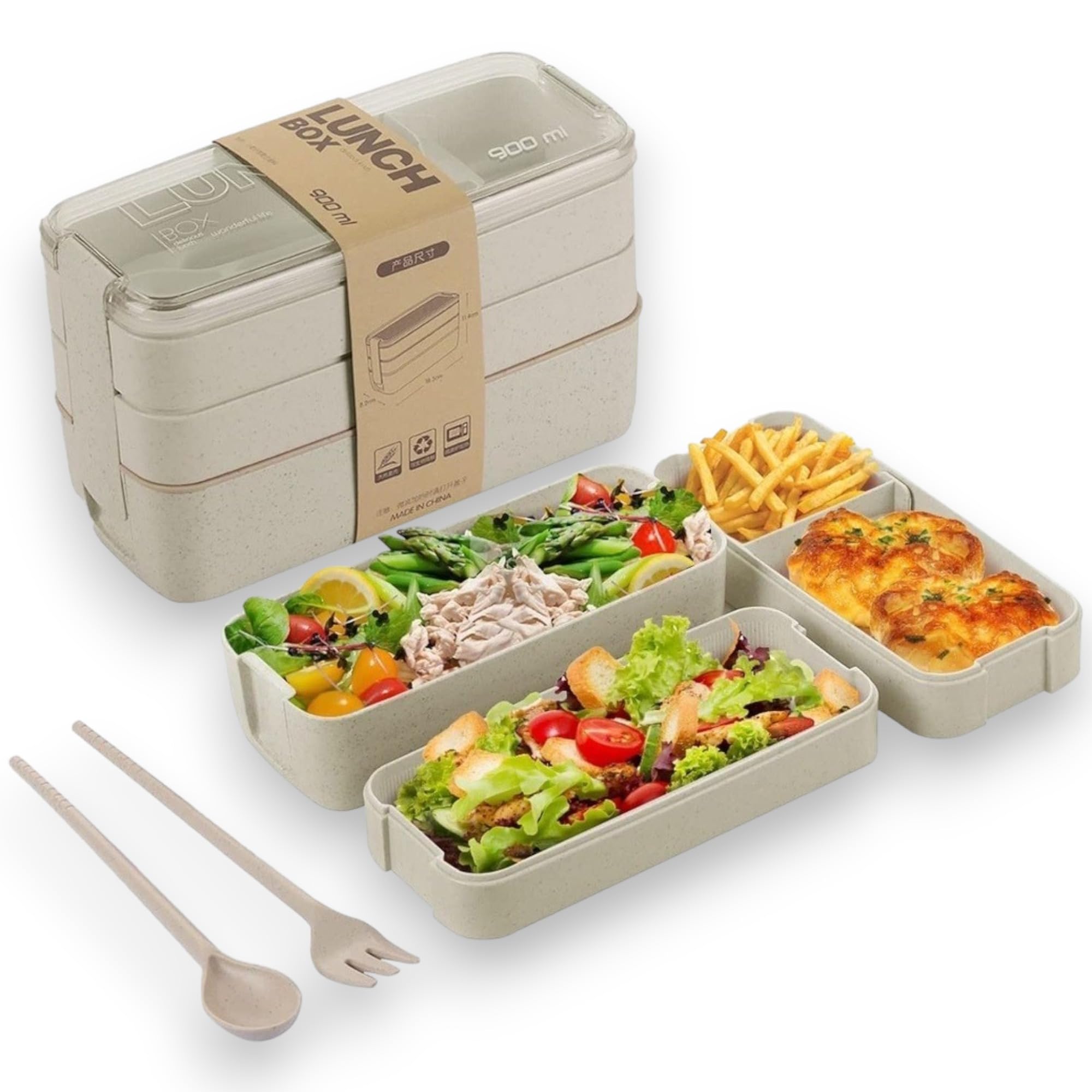 Marmita Japonesa Bento Fit 900ml: 3 Andares, Livre de BPA, com 4 Divisórias, Trava Laterais, 2 ...
