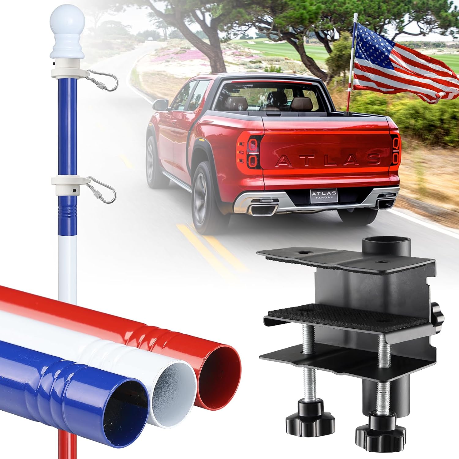 Amazon.com : Flag Pole Kit With Clamp Mount Bracket - 6ft Heavy Duty ...