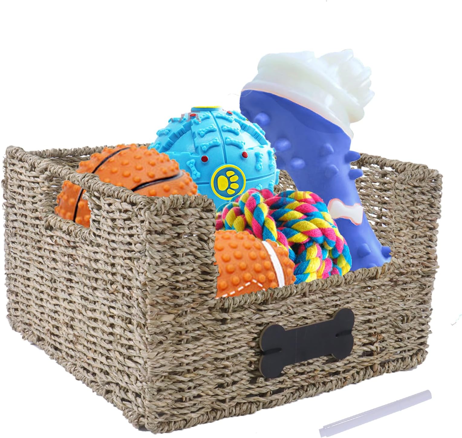 Amazon.com: Brabtod Wicker Dog Toy Storage Basket with Wooden Handles ...