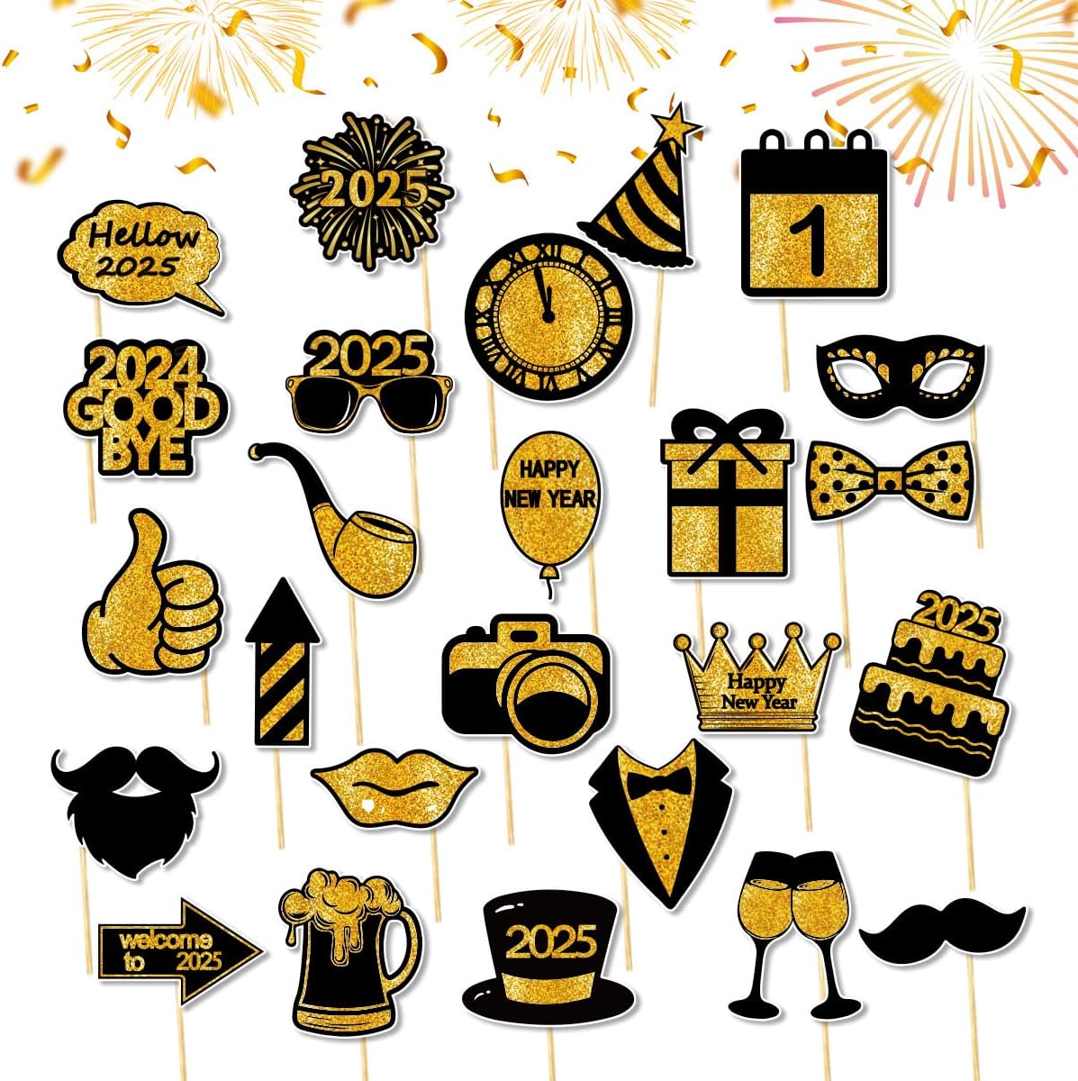 Amazon.com: 25 Pieces New Years Photo Booth Props 2025 New Years Eve ...