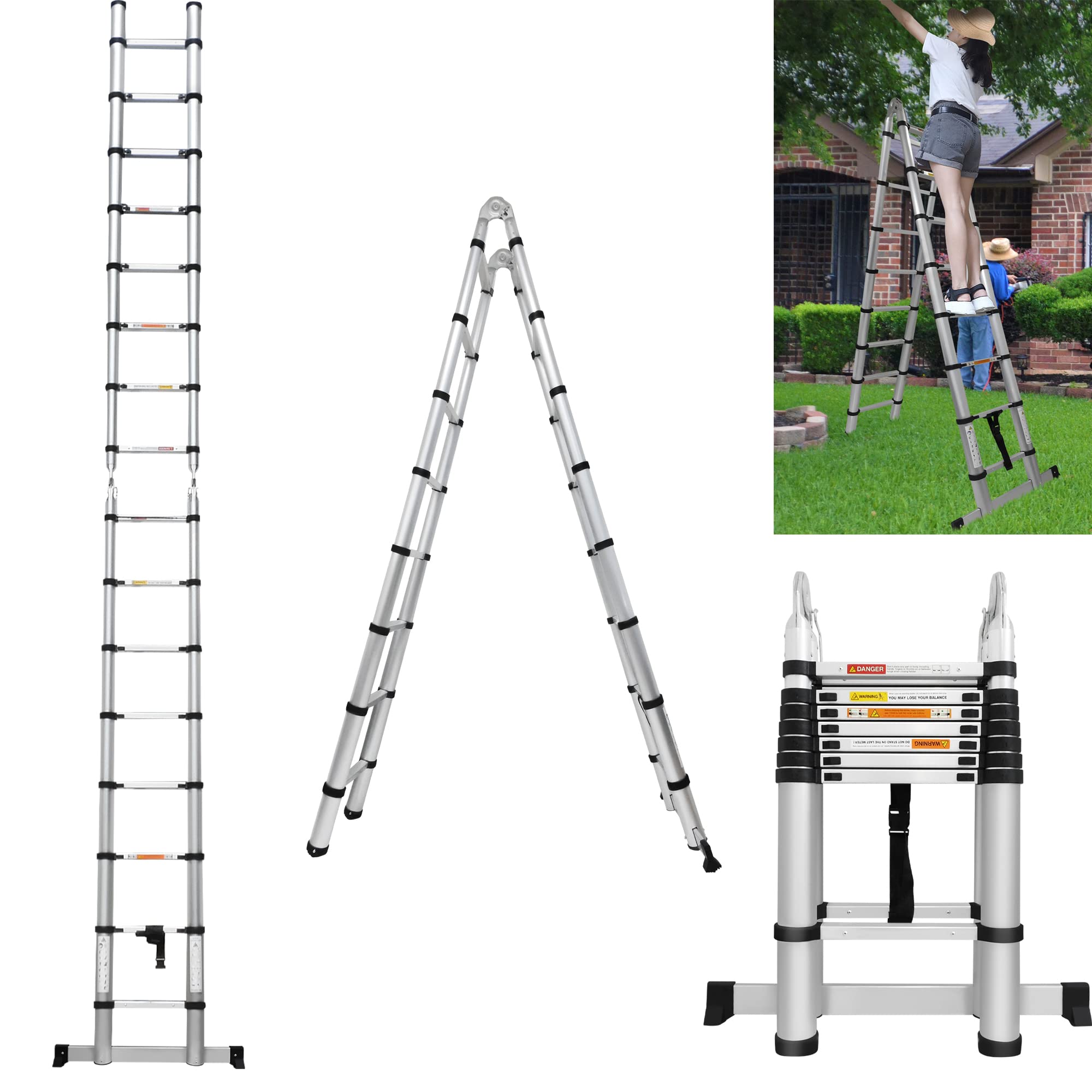 Buy 5M / 2.5M+ 2.5M Foldable Ladders A Frame Aluminium Extendable ...