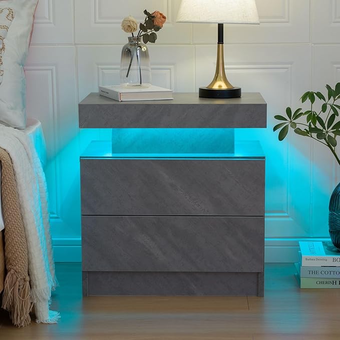 Amazon.com: Bingoday LED Night Stand Bedside Table with LED Light ...