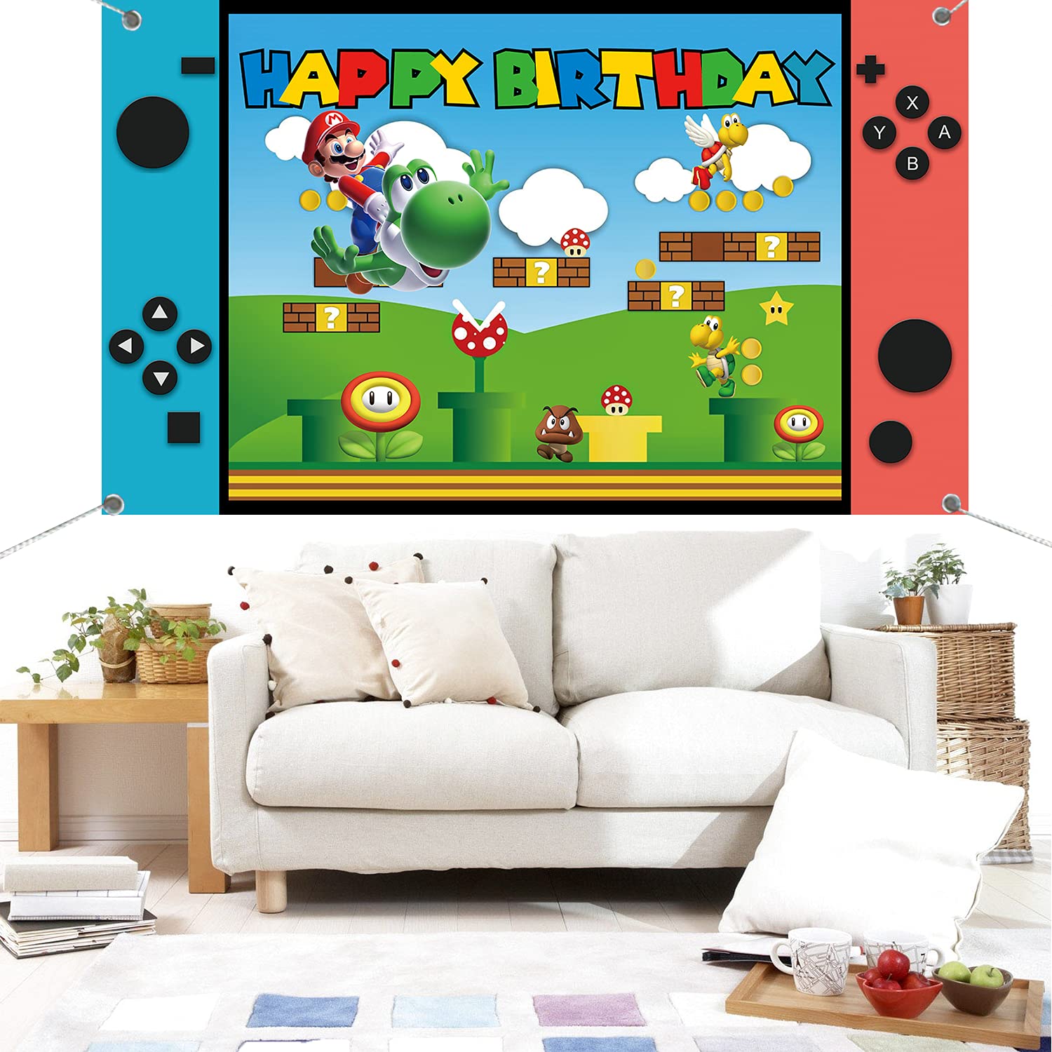 Super Bros Mario Happy Birthday Backdrop Banner,Video Game Birthday ...