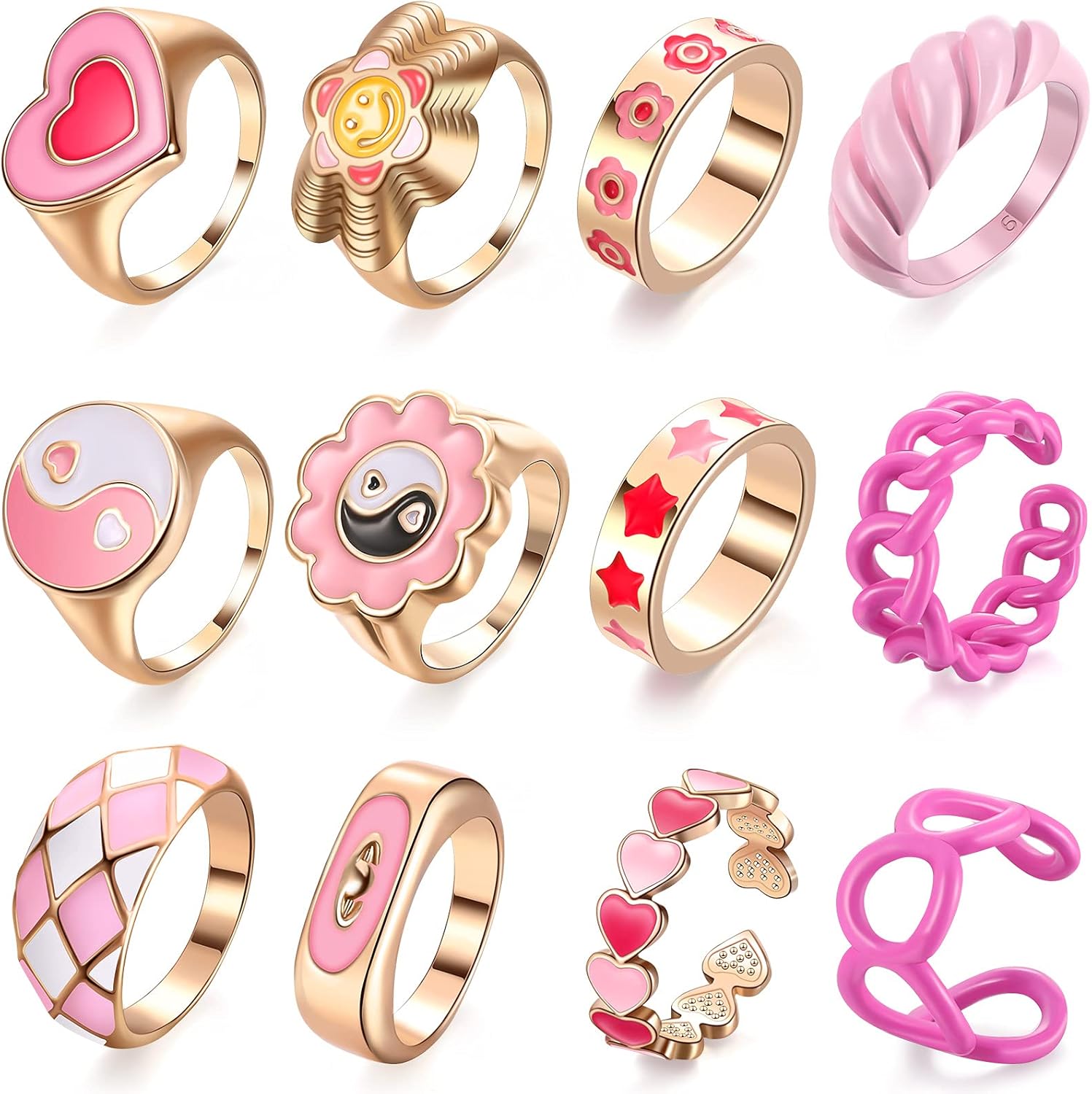 Amazon.com: Hicarer 12 Pcs Y2k Rings Hot Pink Colorful Resin Acrylic ...