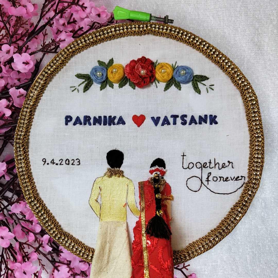 Personalized Couple Wedding Hoop Embroidery Hoop | Indian Style ...