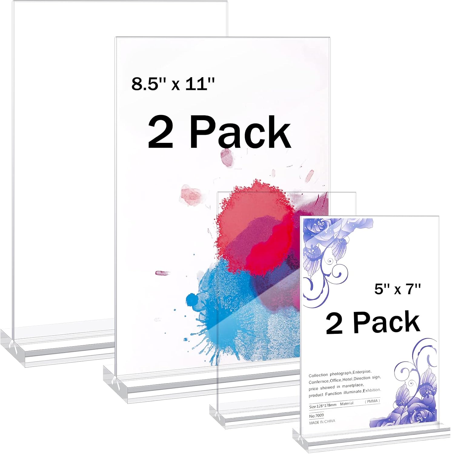 4 Pack Acrylic Sign Holder 8.5x11 and 5x7 inches Clear Display Stand ...
