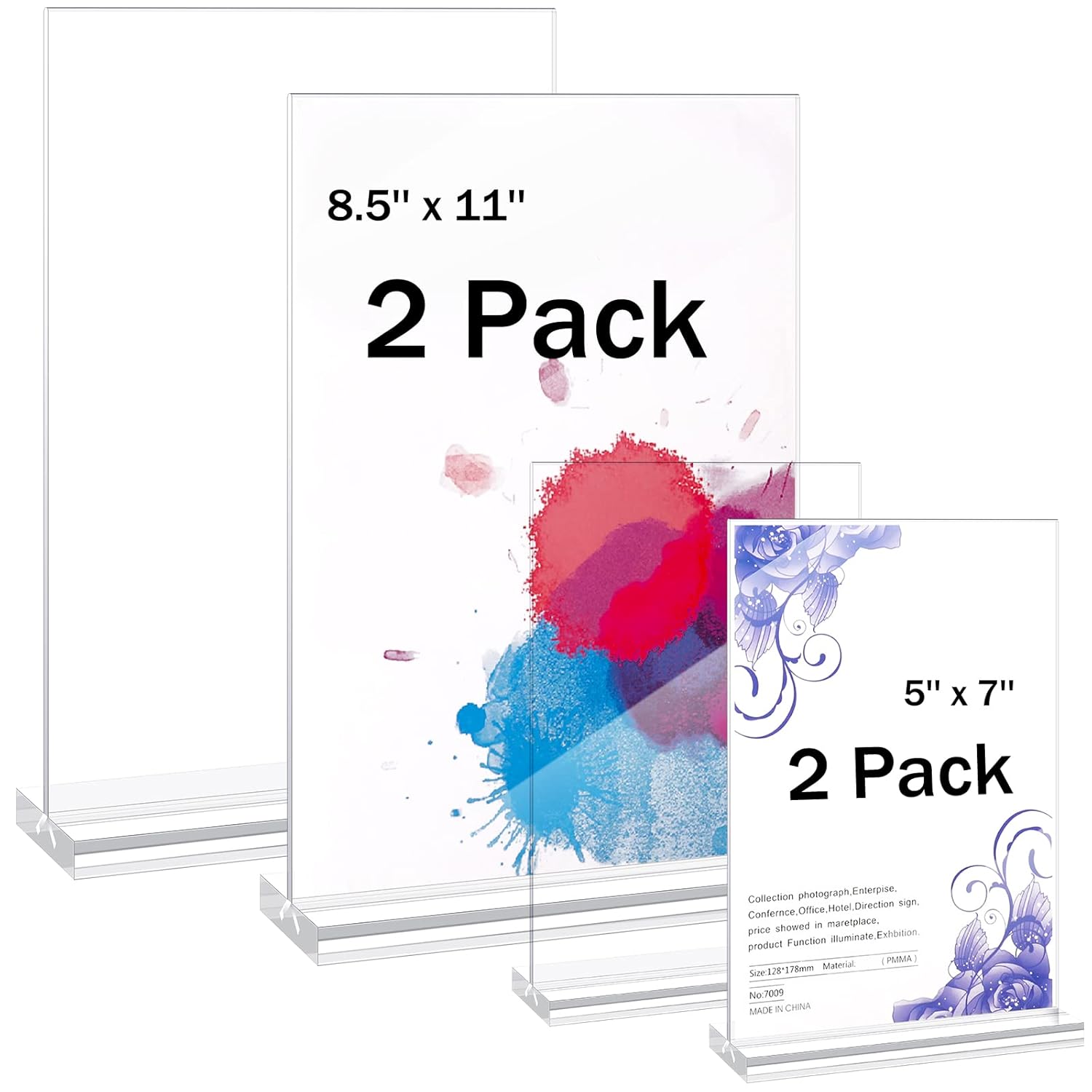 4 Pack Acrylic Sign Holder 8.5x11 and 5x7 inches Clear Display Stand ...