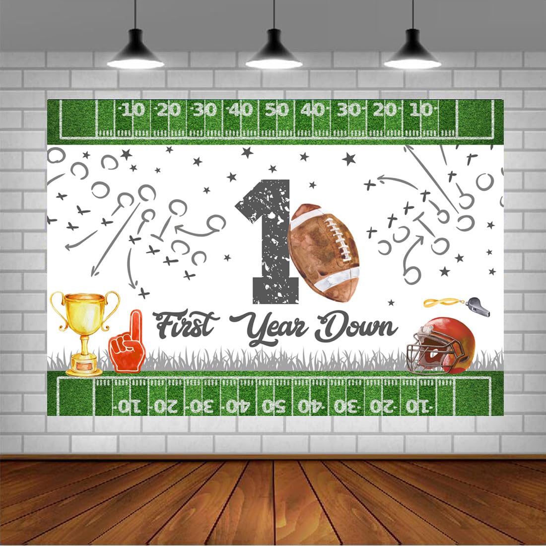 Amazon.com : Lofaris Football First Birthday Backdrop First Year Down ...