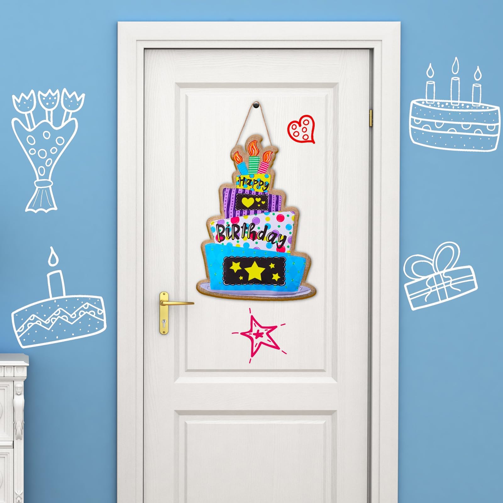 Amazon.com: Deroro Happy Birthday Front Door Sign, Colorful Cake Candle ...