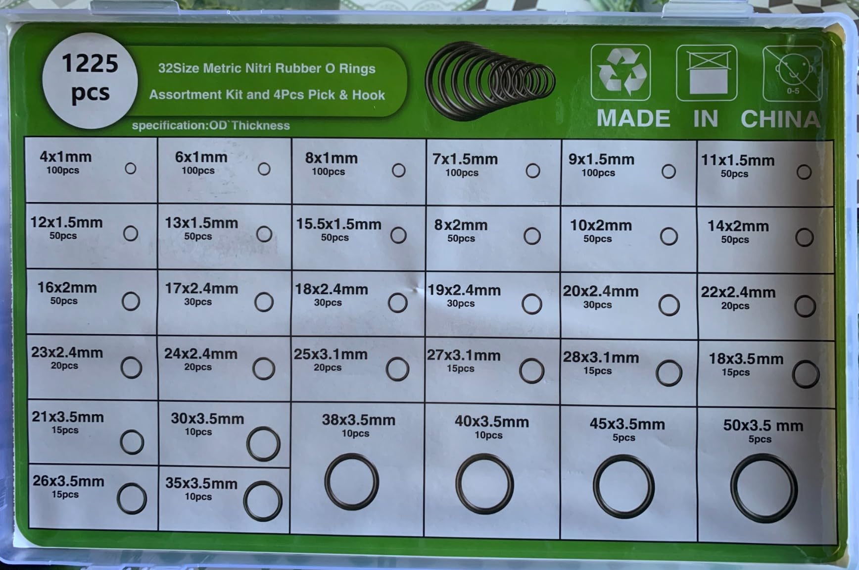 Habwea 1225 Pièces Joints Toriques，32 Tailles Caoutchouc O Ring pour ...