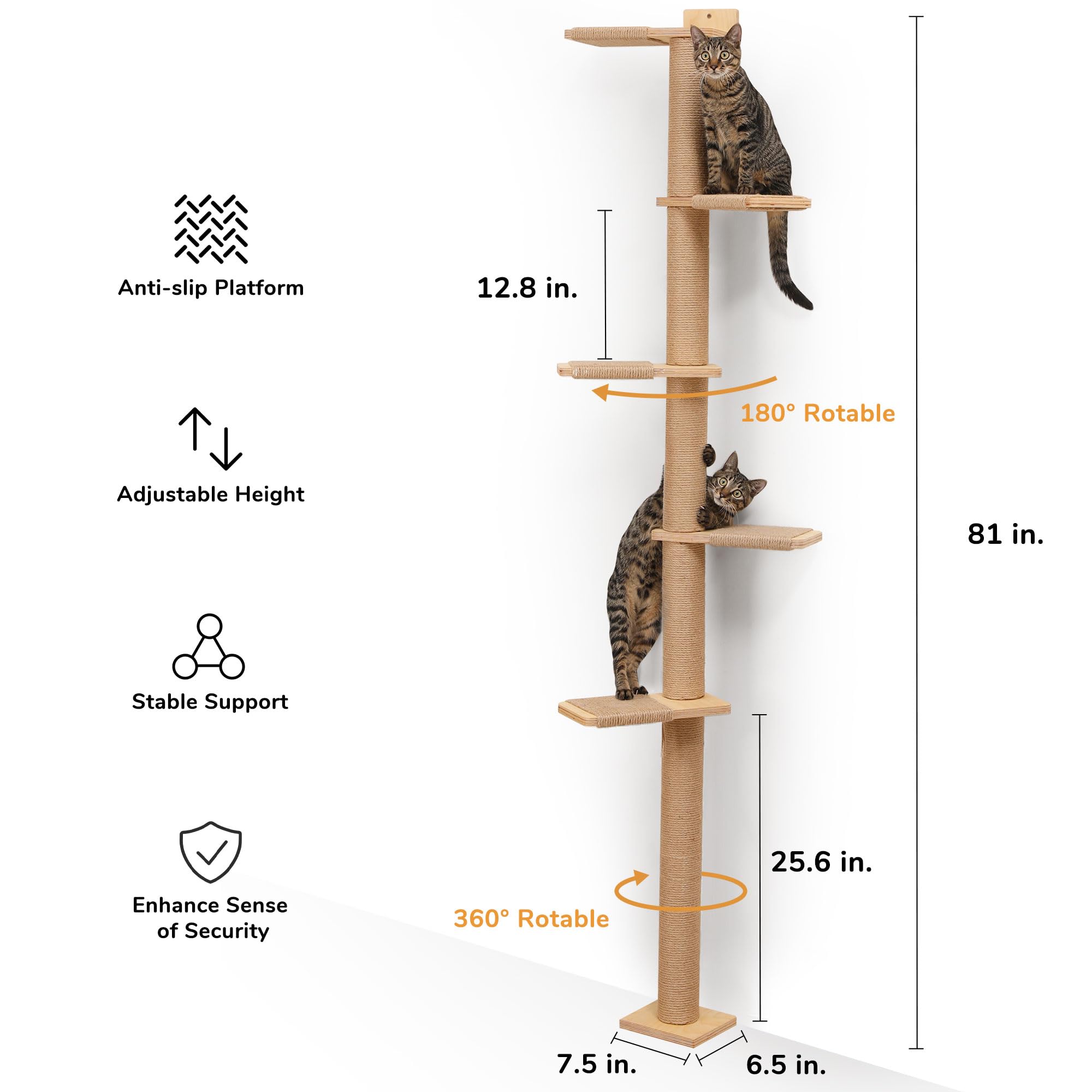 Snapklik.com : Tall Cat Tree, 5 Tier Floor To Ceiling Cat Tower, Wall ...