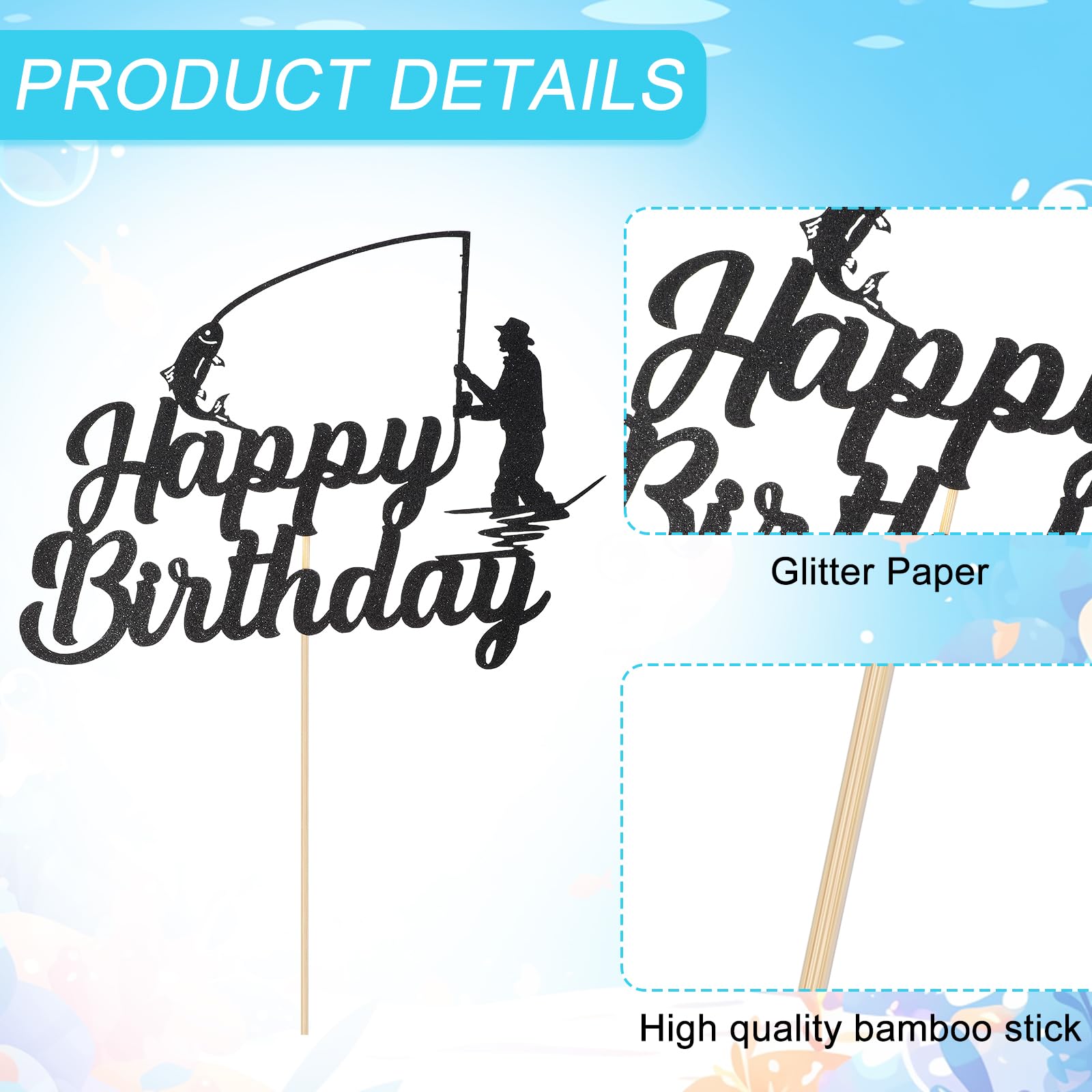 Snapklik.com : Black Fishing Cake Topper, Fisherman Happy Birthday Fish ...